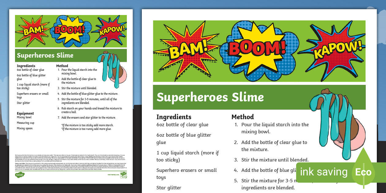 Superheroes Slime Recipe (teacher made) - Twinkl