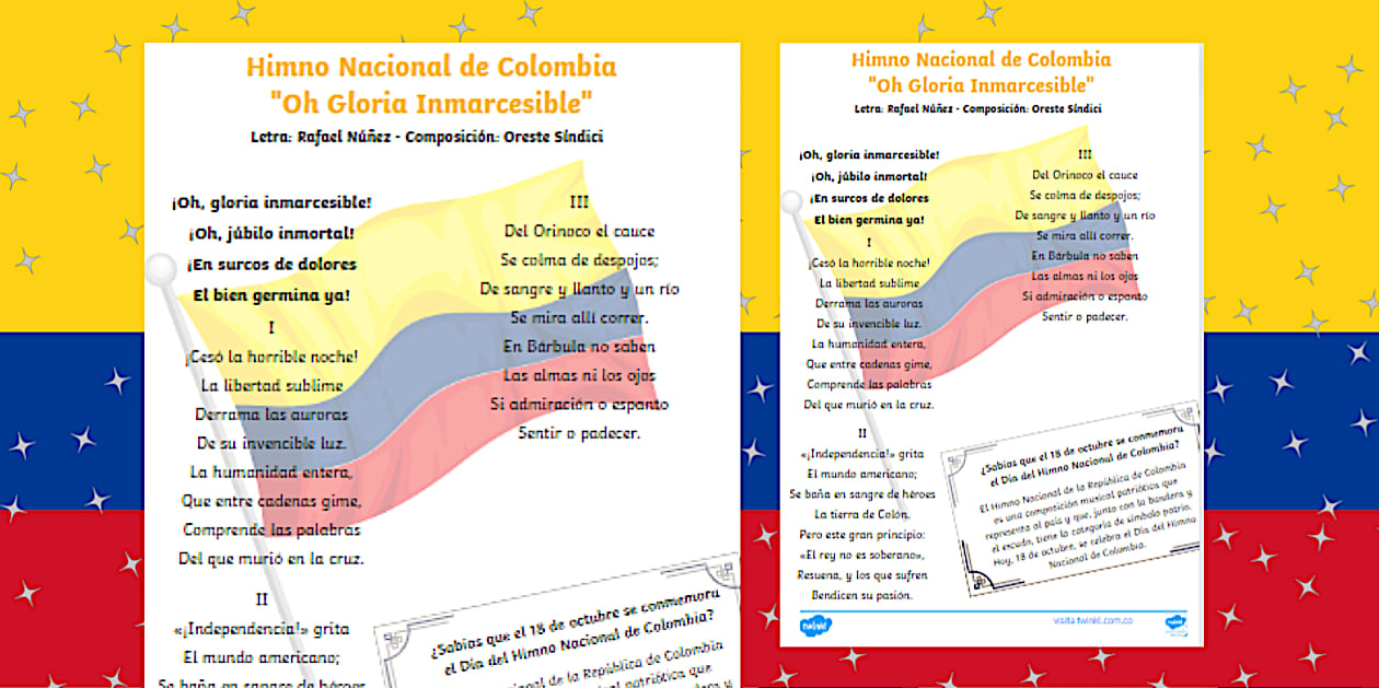 Himno de Colombia - Letra para niños (PDF) - Twinkl