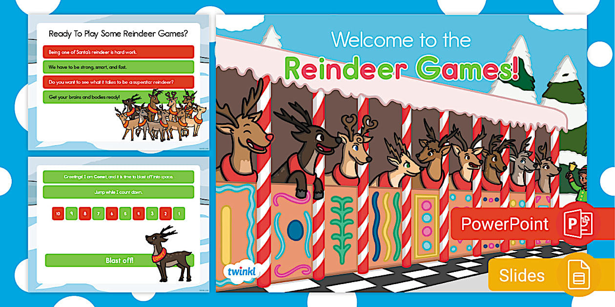 Reindeer Games Math Review Workout PowerPoint & Google Slides