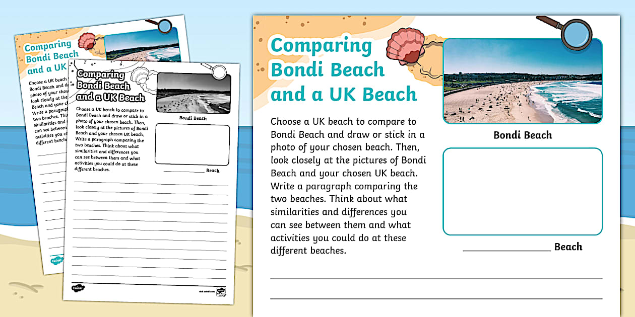 Compare Bondi Beach and a UK Beach Worksheet (teacher made)