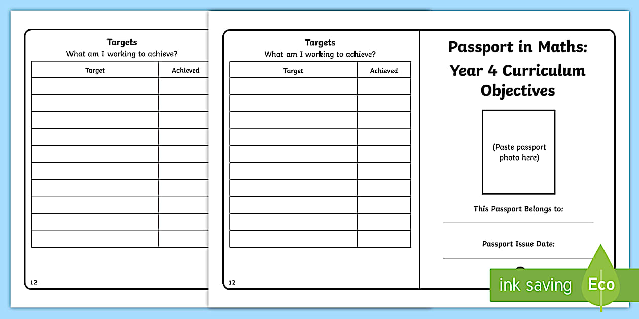 Passport in Maths: Year 4 Curriculum Checklist - Twinkl