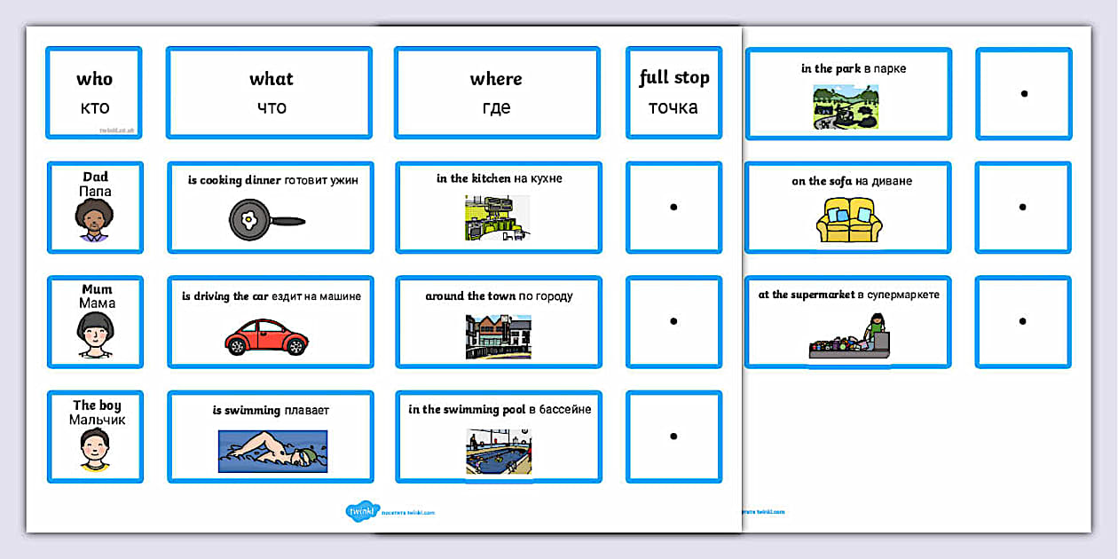 English/Russian Everyday Sentence Building Cards - - Twinkl