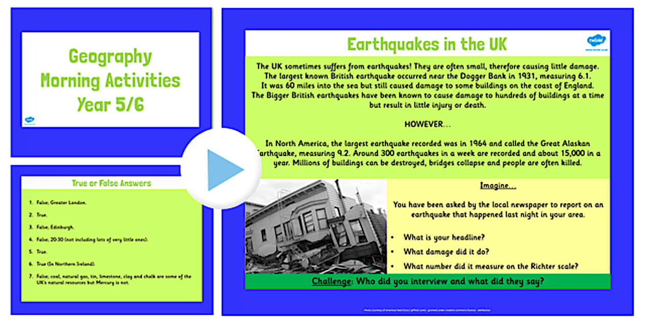 Year 5-6 UK Geography Morning Activities PowerPoint - Twinkl