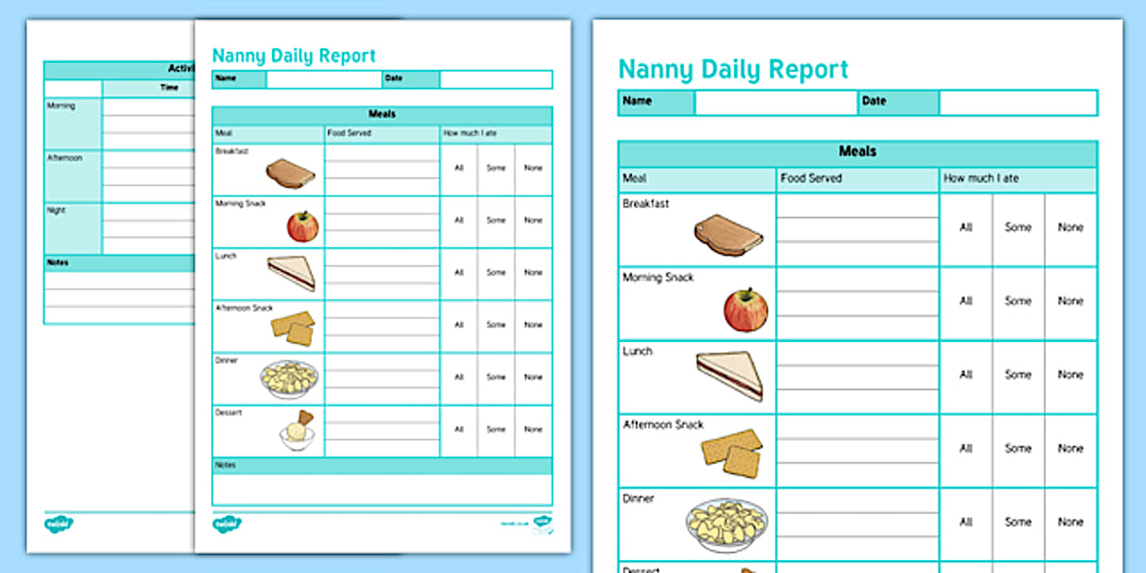 Australian Nanny Daily Report Editable Proforma-Australia