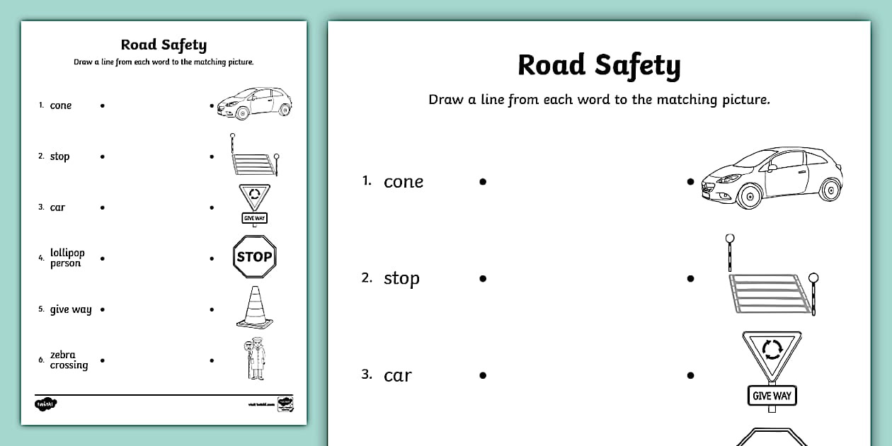 Road Safety Word and Picture Matching Worksheet / Worksheet