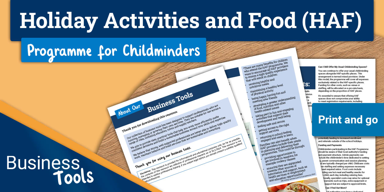 Holiday Activities and Food (HAF) Programme for Childminders