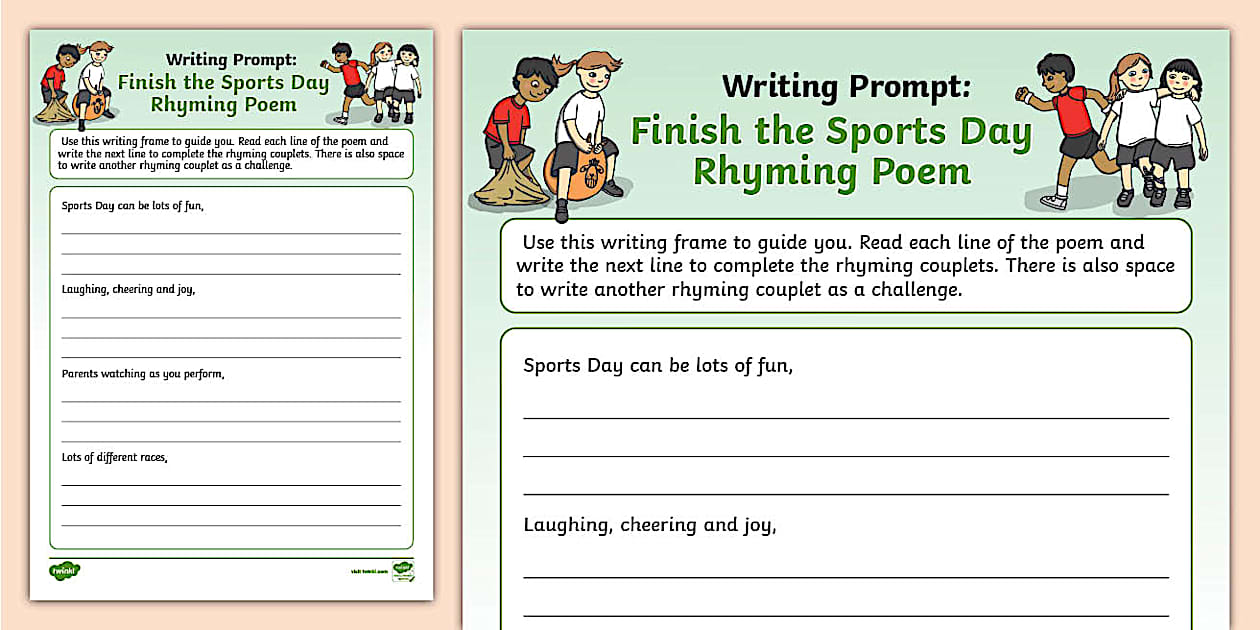 Writing Prompt: Finish the Rhyming Sports Day Poem - Twinkl
