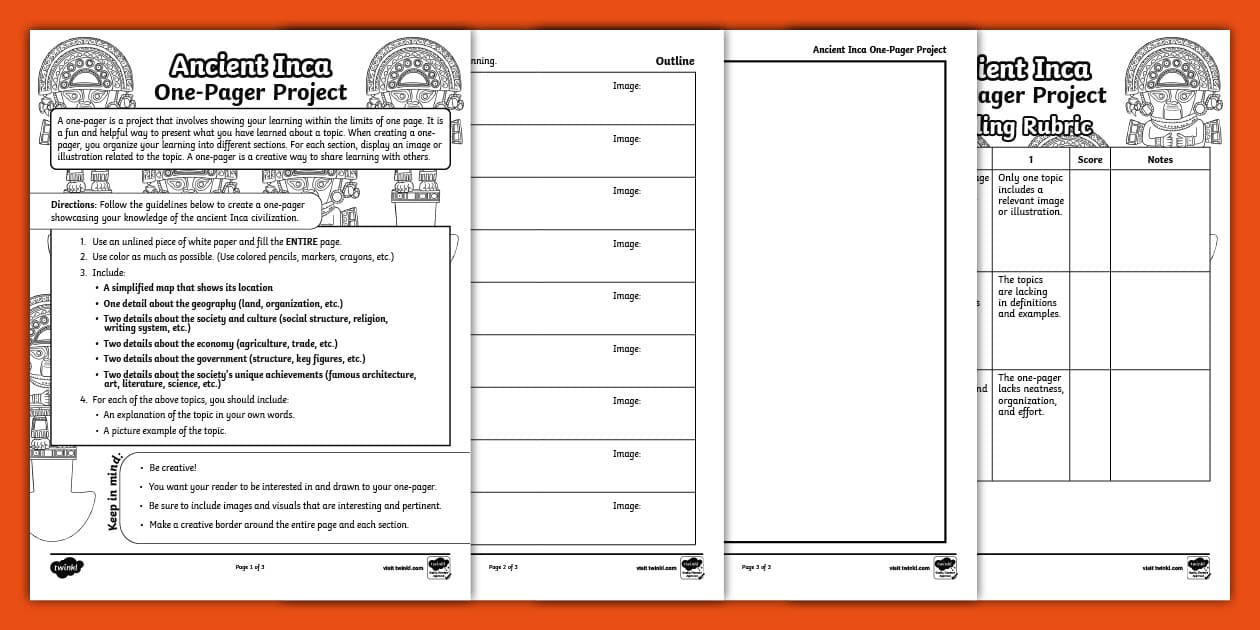 Ancient Inca One-Pager Project for 6th-8th Grade - Twinkl