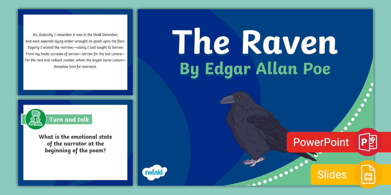 The Raven by Edgar Allan Poe PowerPoint & Google for 6-8