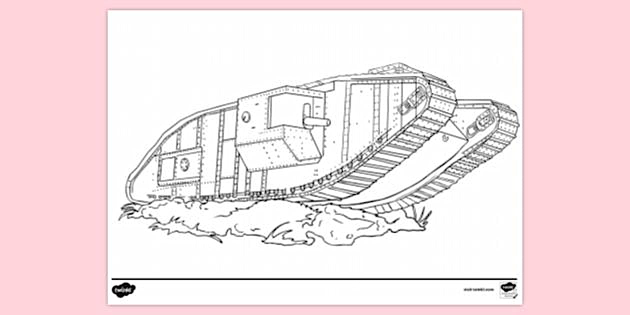 WWI Tank British Mark V Colouring Sheet - KS1 (teacher made)