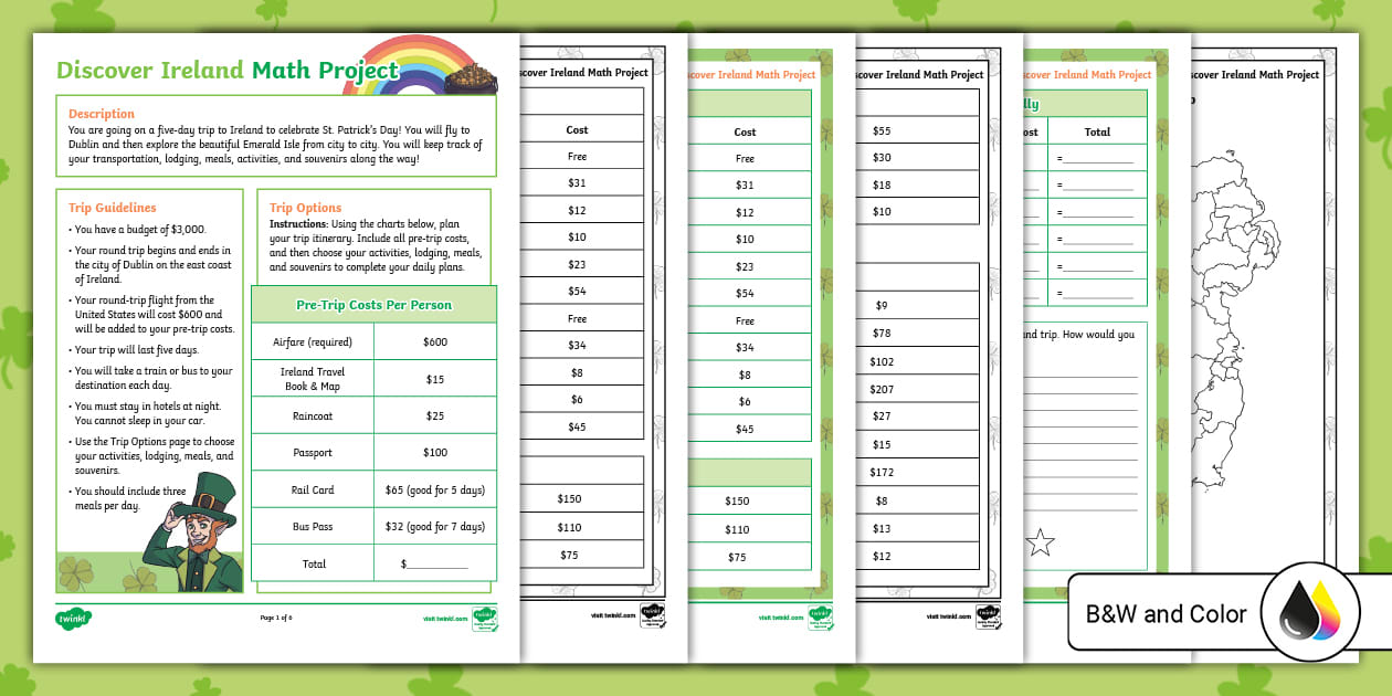 St. Patrick's Day Discover Ireland Math Project 3rd-5th Gr