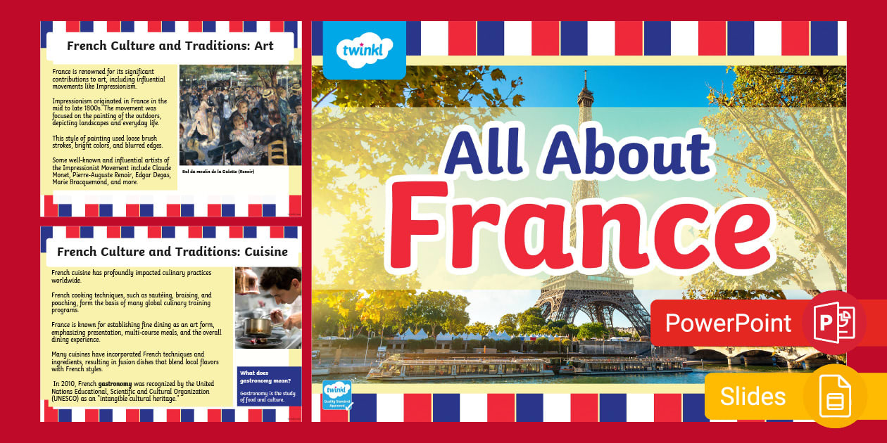 All About France PowerPoint & Google Slides for 6th-8th Grade