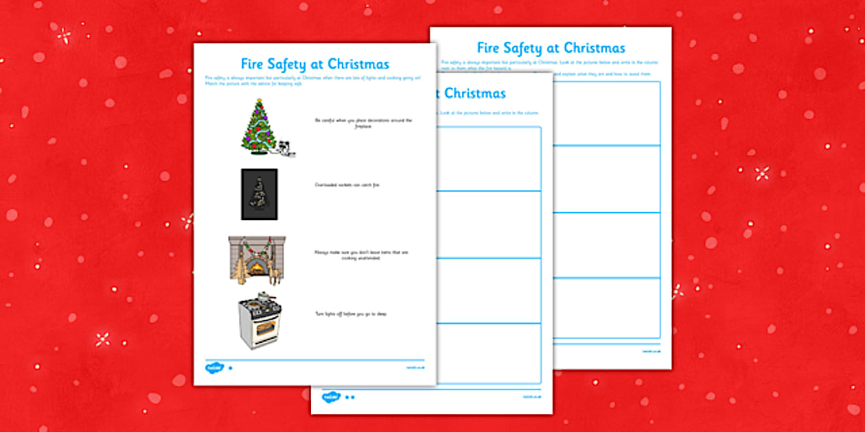 Black and White Fire Safety at Christmas Differentiated Worksheet