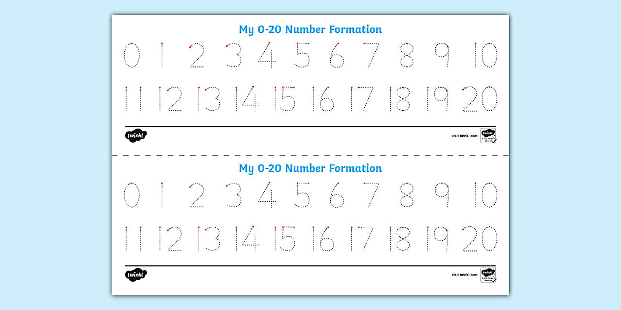 Number Writing Practise | Number formation 0-20 strips