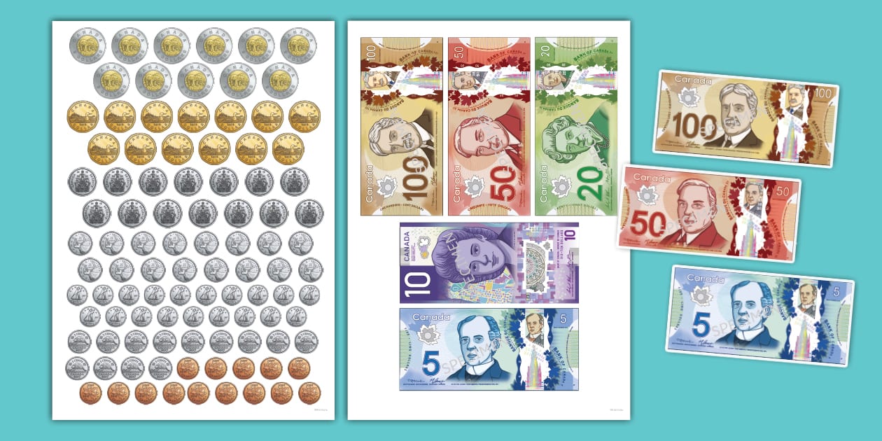 Canadian Money Notes and Coins Cut Outs (teacher made)