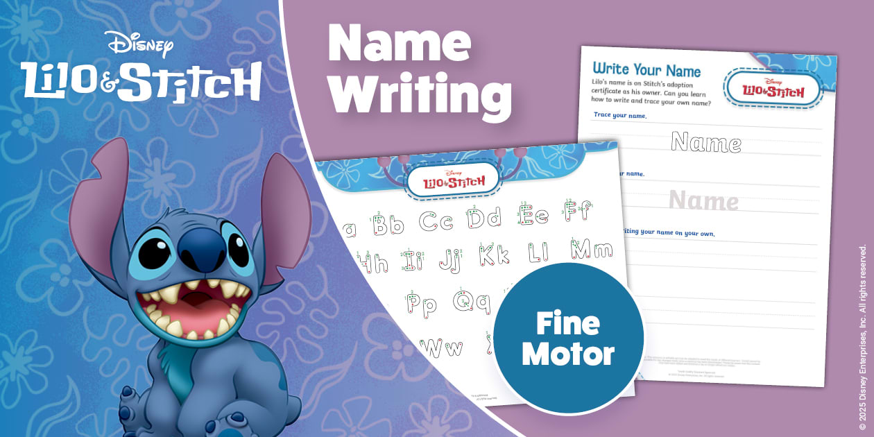 Lilo & Stitch: Name Writing Worksheet and Alphabet Mat