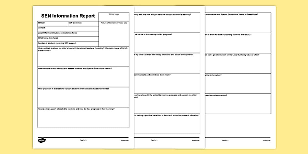 SEN Information Report Question and Answer Planning Frame Secondary