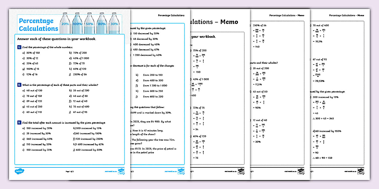 Percentage Calculations Revision Activity Sheet - Twinkl