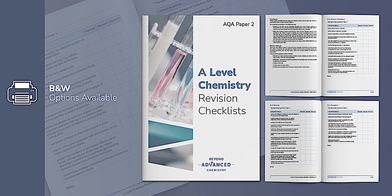 A Level Chemistry AQA Paper 2 Exam Revision Checklists