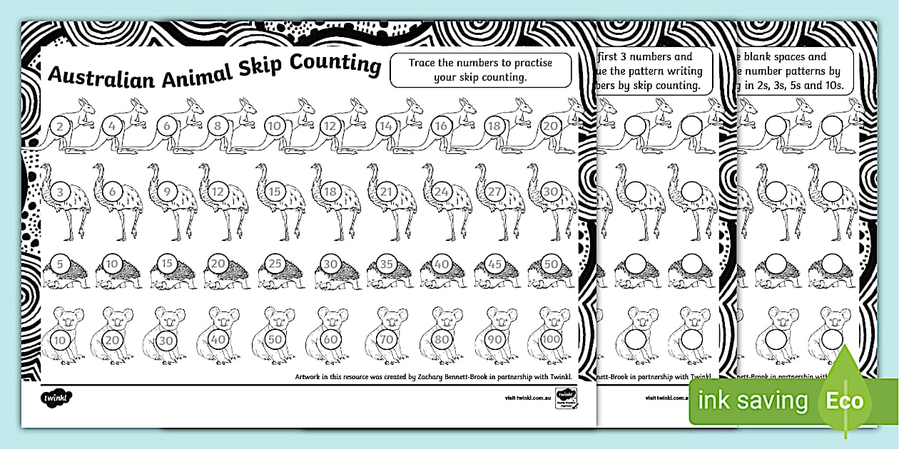 Australian Animals Skip Counting Worksheets (teacher made)