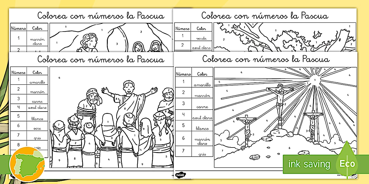 La Pascua Colorear con números (Teacher-Made) - Twinkl