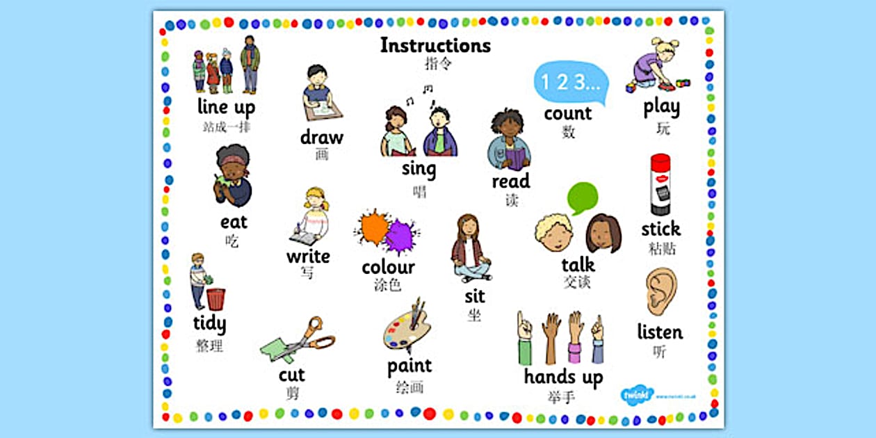 New EAL Starter Instructions Word Mat Chinese Mandarin Translation