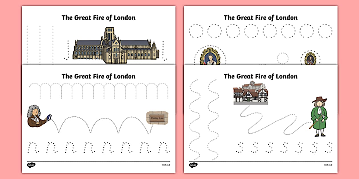 Precursive The Great Fire of London Pencil Control Worksheet Pack