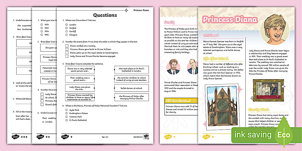 LKS2 Princess Diana Differentiated Reading Comprehension