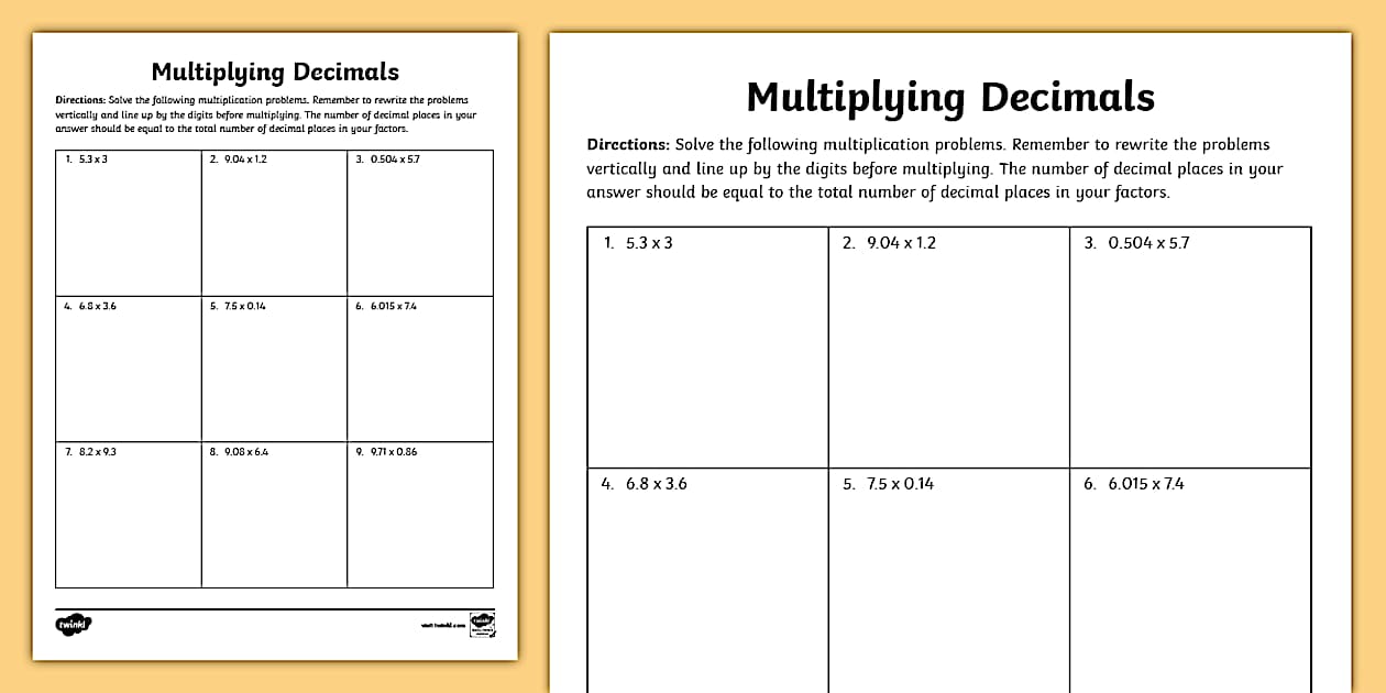 Seventh Grade Multiplying Decimals Practice (teacher made)
