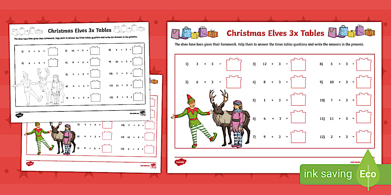 👉 Christmas Elves 3x Tables Worksheet