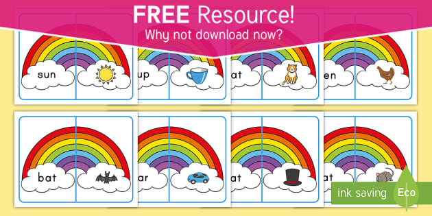 FREE! - Rainbow CVC Words Matching Cards (teacher made)