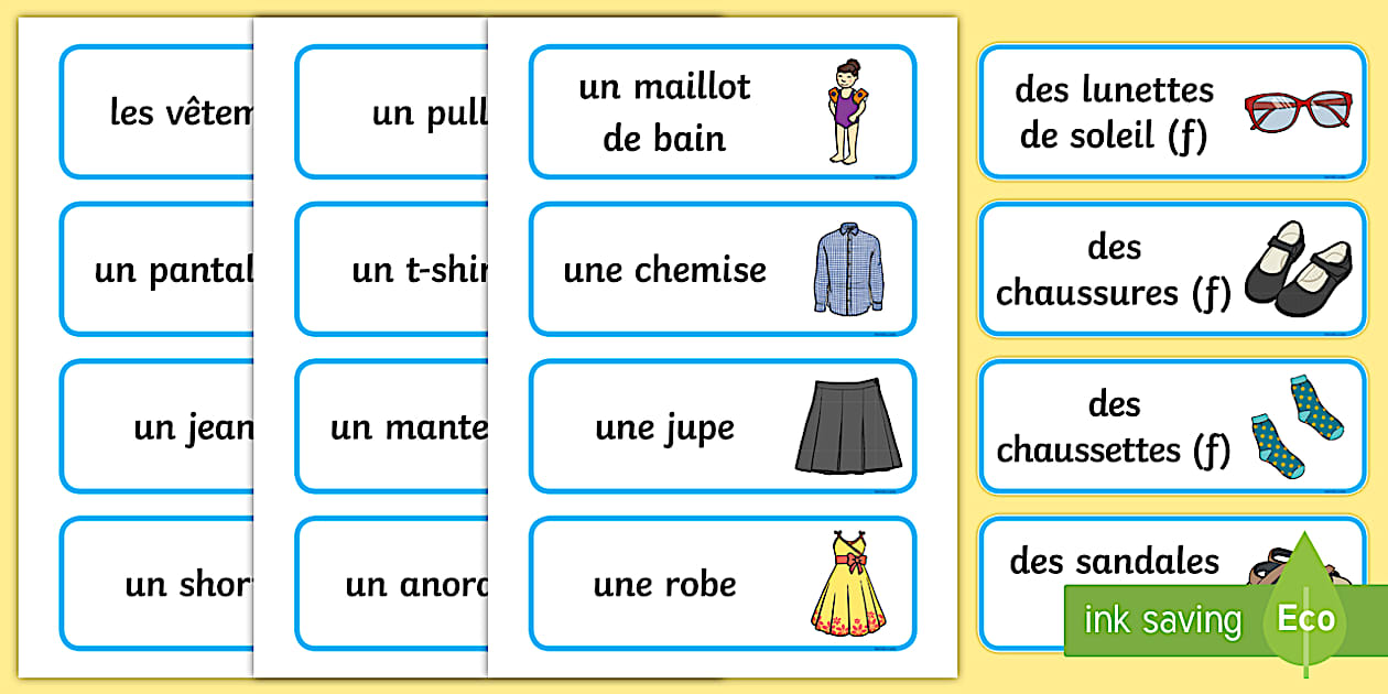 French Clothes Vocabulary Cards (Teacher-Made) - Twinkl