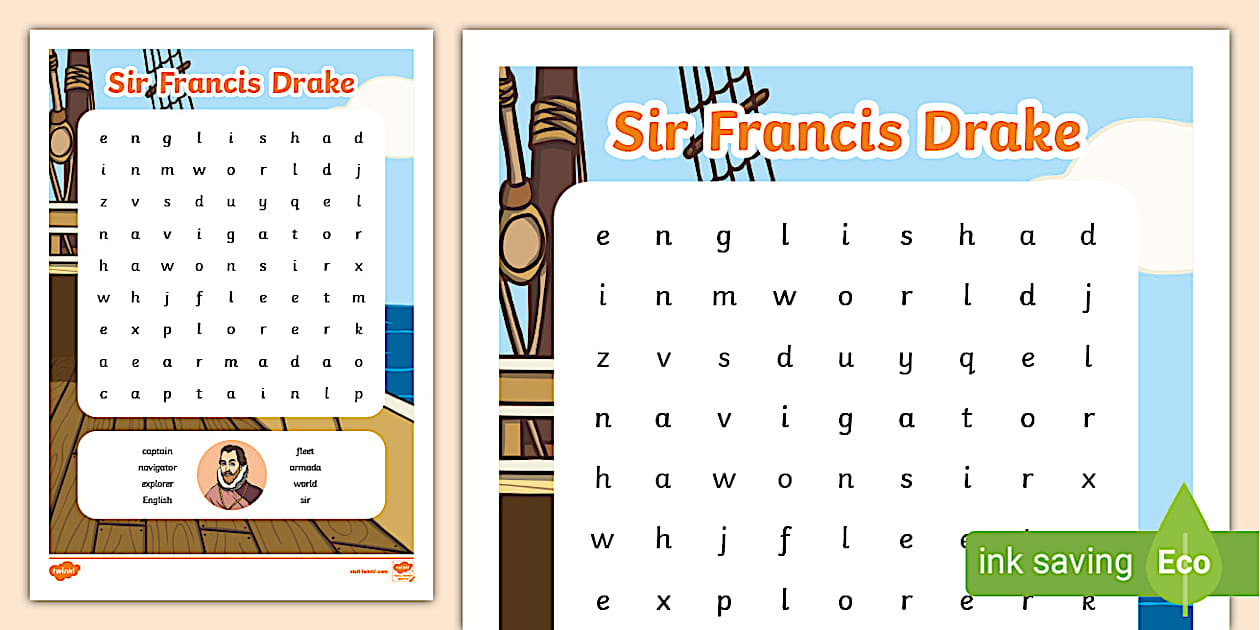KS1 Sir Francis Drake Word Search,Sir Francis Drake - Twinkl