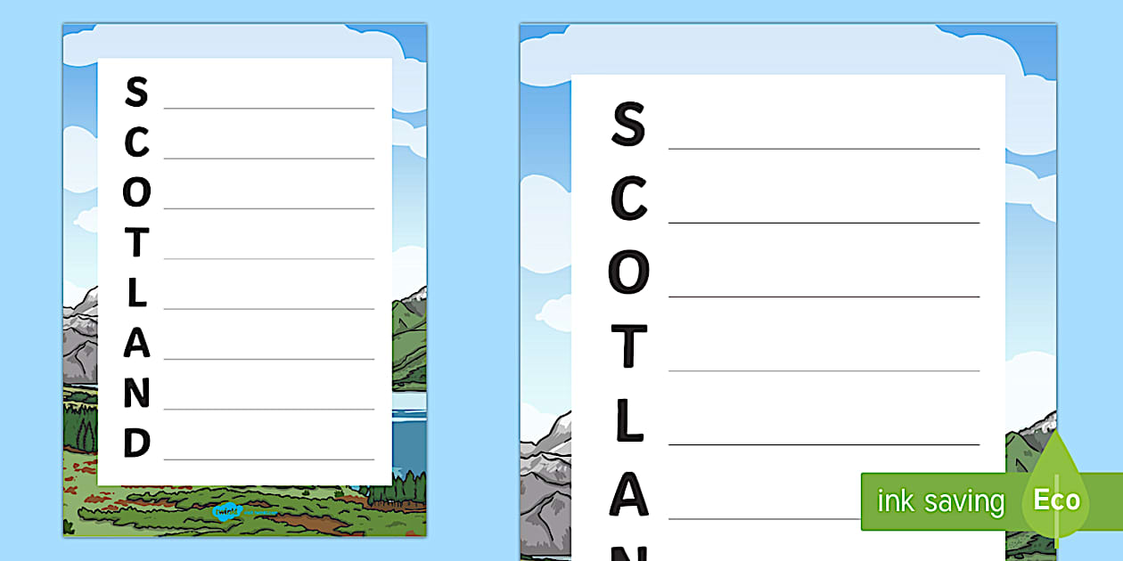 Black and White Scotland Acrostic Poem (teacher made)