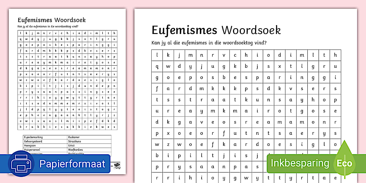 Eufemisme Woordsoek (professor feito) - Twinkl