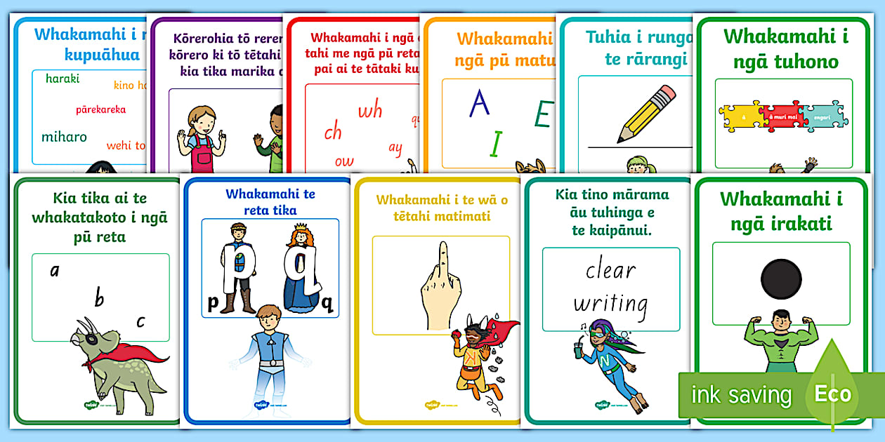 Superhero-Themed Writing Target Te Reo Māori Display Posters