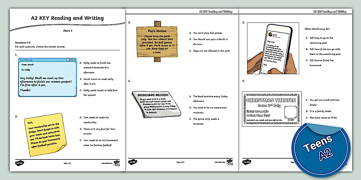 A2 Key Reading and Writing Part 1 (teacher made) - Twinkl
