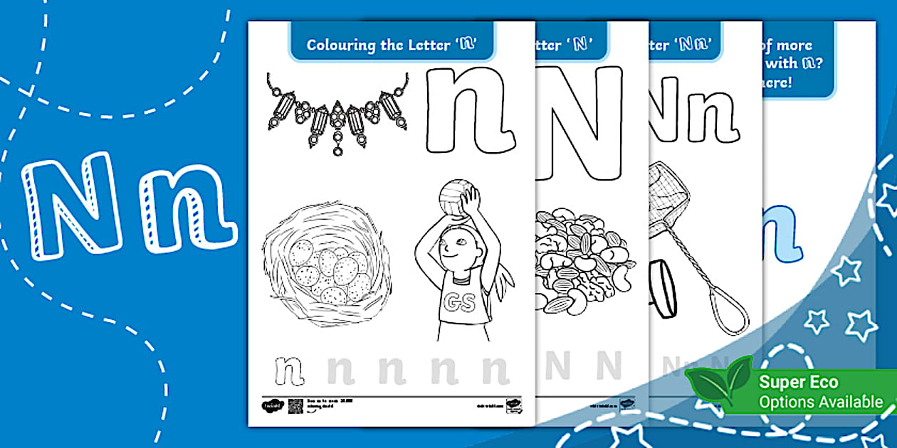 Letter N Colouring Pages (teacher made) - Twinkl