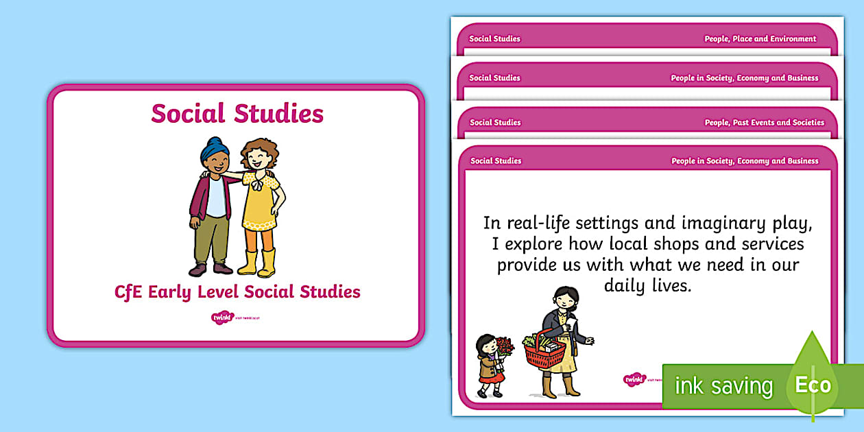 Editable CfE Early Level Social Studies Experiences and Outcomes Display
