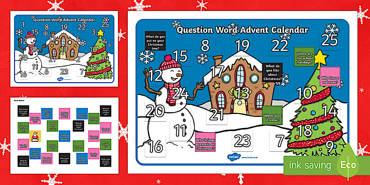 Black and White Question Word Advent Calendar (teacher made)