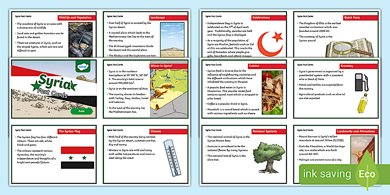KS2 Syria Fact Cards (teacher made) - Twinkl