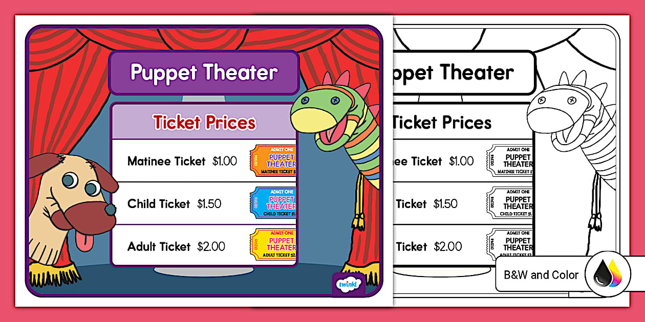 Puppet Theater Dramatic Play Ticket Price List Sign - Twinkl
