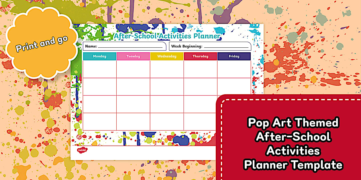 * NEW * Pop Art Themed After-School Activities Planner Template