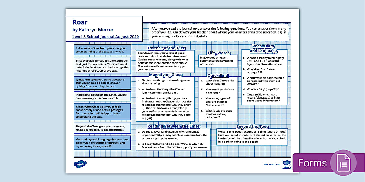 August 2020 Level 3 Journal - Roar Follow-Up (Teacher-Made)
