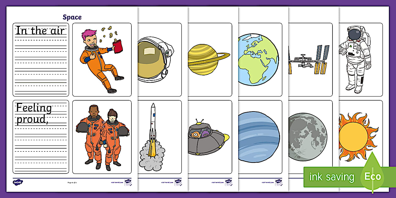 Space Simple Sentence Writing Prompt Pictures Activity