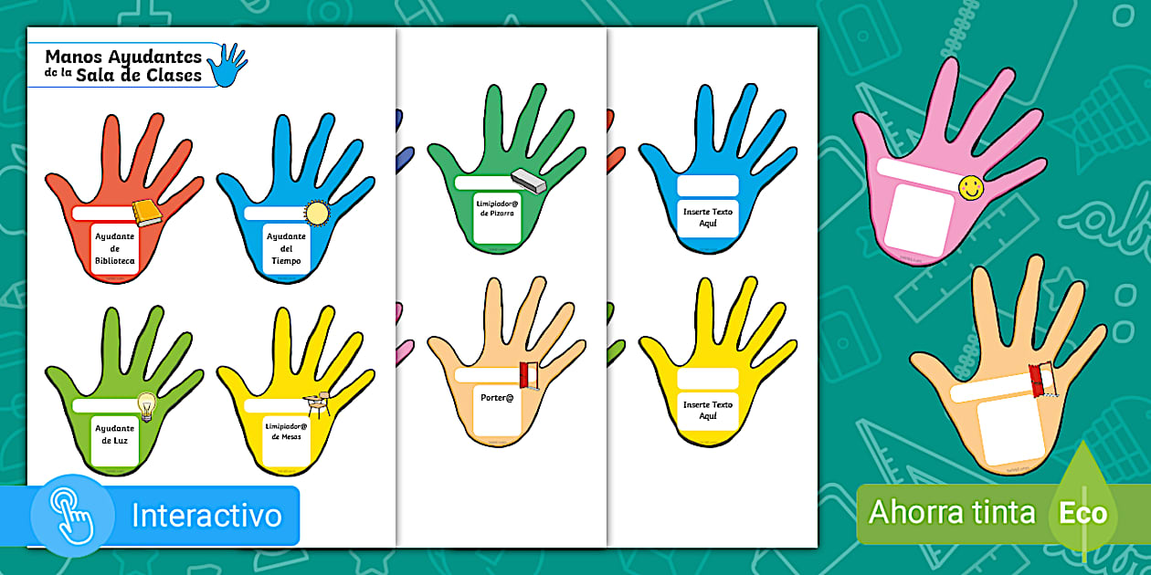 Recortables Manos Ayudantes de la Sala de Clases Inicial