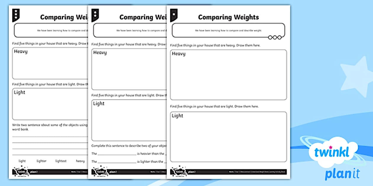 Understanding Weight Home Learning Tasks (teacher made)