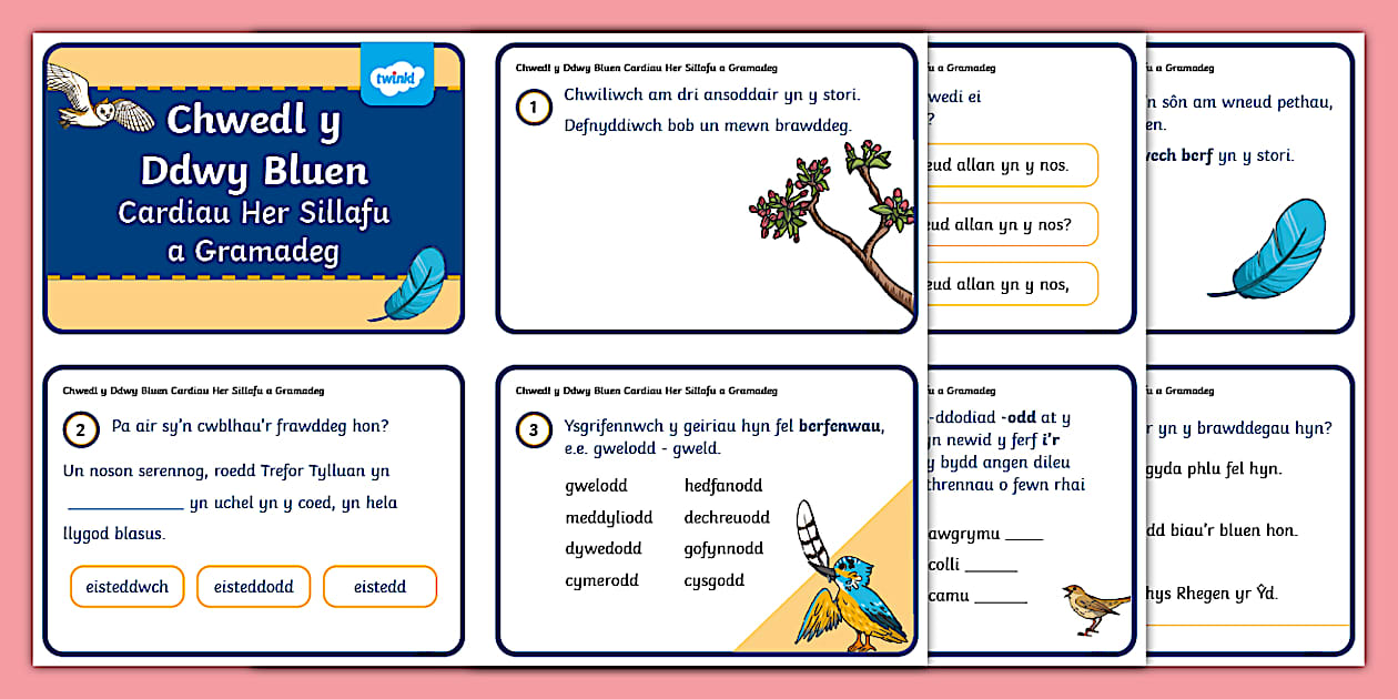 Chwedl y Ddwy Bluen: Cardiau Her Sillafu a Gramadeg - Twinkl