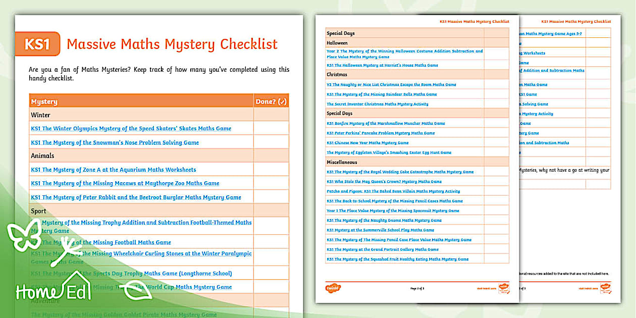 👉 KS1 Massive Maths Mystery Checklist (Teacher-Made)