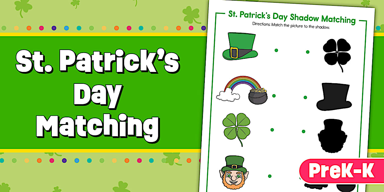 St. Patrick's Day Shadow Matching Worksheet for PreK-K